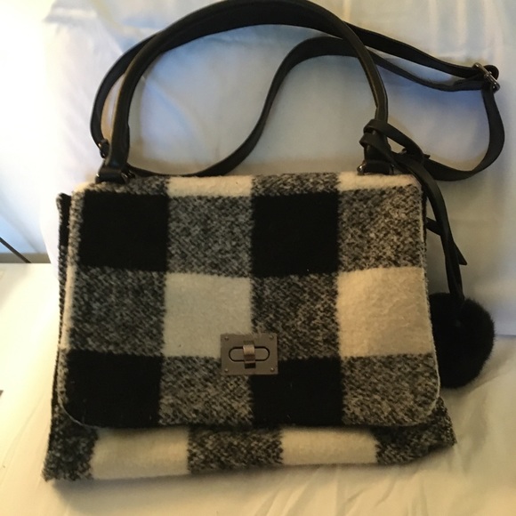 Inzi | Bags | Inzi Blk N Wht Wool Flannel Satchel Shoulder Bag | Poshmark